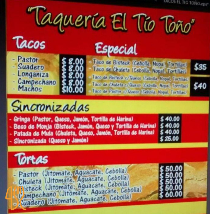 Taquería Tío Toño en Tulsa Carta